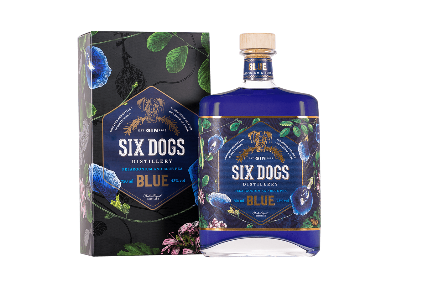750ML SIX DOGS BLUE GIN